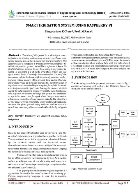 Pdf Smart Irrigation System Using Raspberry Pi