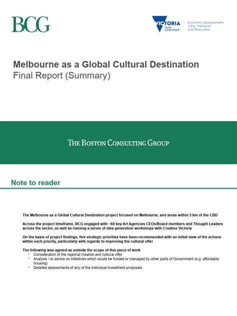 Bcg Melbourne As A Global Cultural Destination Summary For Cv Website 1