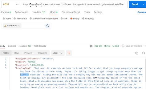 Unable To Give Output Of Azure Stt Rest Api Transcription As Input To