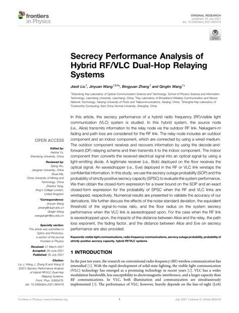 PDF Secrecy Performance Analysis Of Hybrid RF VLC Dual Hop Relaying