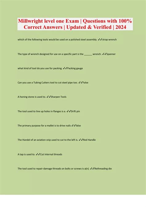 Millwright Level One Exam Questions With 100 Correct Answers