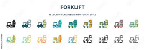 Forklift Icon In 18 Different Styles Such As Thin Line Thick Line Two Color Glyph Colorful