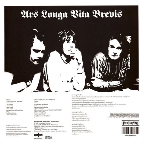 Nice Ars Longa Vita Brevis Vinyl Lp 1968 Reissue Hhv