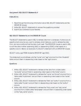 SQL Statements For Beginners Series Worksheet 5 By Professor Drub