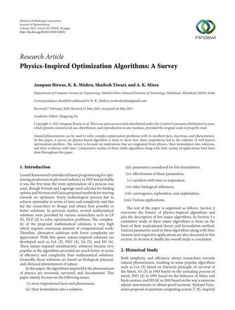 pdf physics inspired optimization algorithms a survey