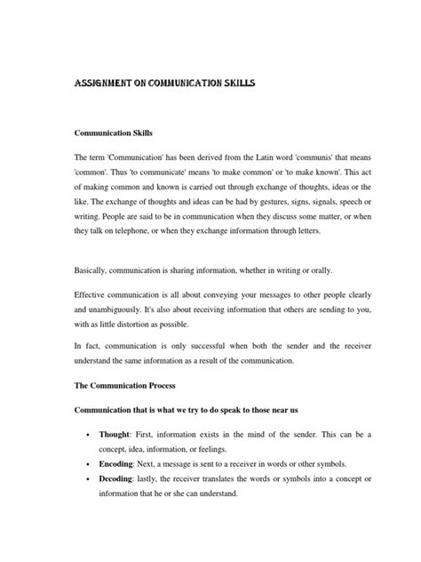 Assignment On Communication Skills Pdf Nonverbal Communication