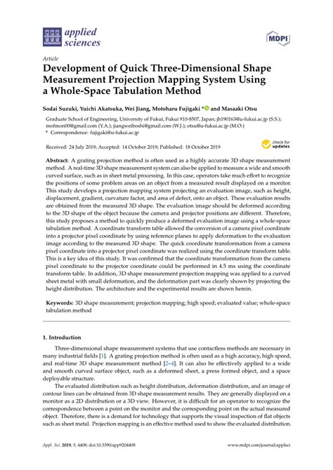 PDF Development Of Quick Three Dimensional Shape Measurement Projection Mapping System Using A