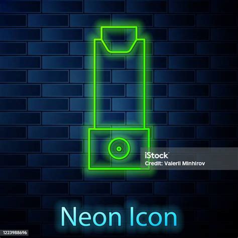 벽돌 벽 배경에 격리 빛나는 네온 라인 흡입기 아이콘입니다 기침 완화 흡입 알레르기 환자를위한 호흡기 벡터 일러스트레이션 건강