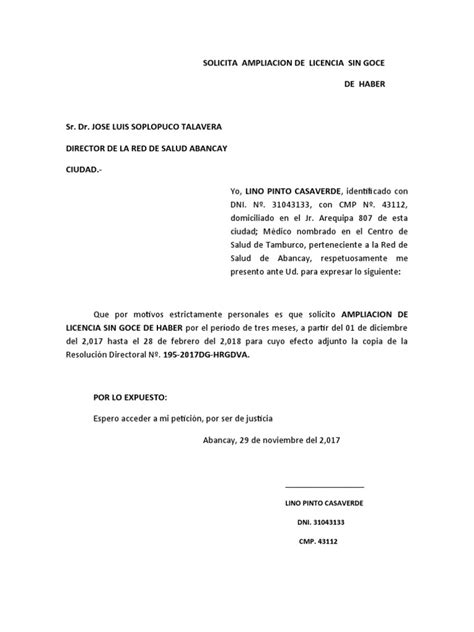 Solicita Ampliacion De Licencia Sin Goce Pdf