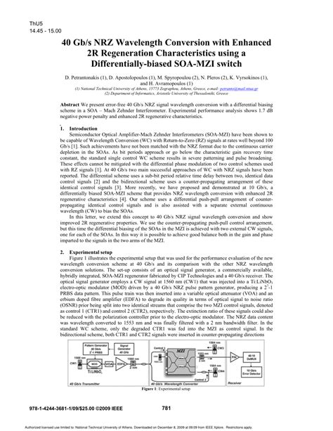 Pdf 40 Gb S Nrz Wavelength Conversion With Enhanced 2r Regeneration Characteristics Using A