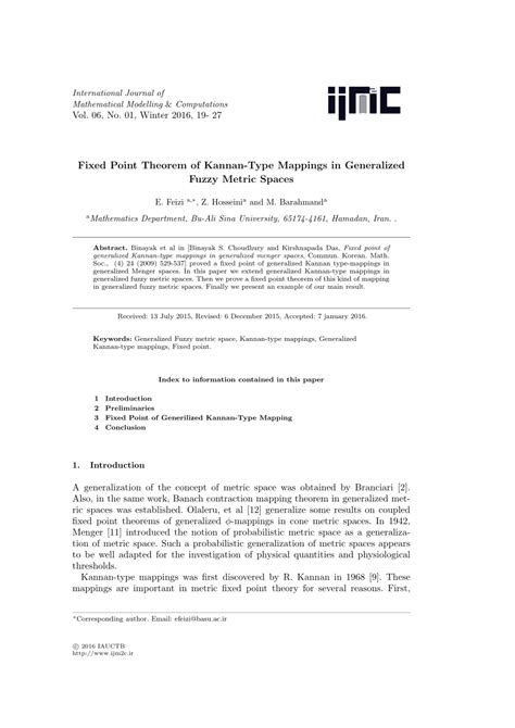 Pdf Fixed Point Theorem Of Kannan Type Mappings In Generalized Fuzzy Metric Spaces