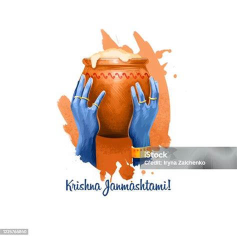 크리슈나 잔마쉬타미 디지털 아트 일러스트레이션 인도에서 매년 힌두교 축제 크리슈나 홀리데이 인사말 카드 포스터 브로셔 전단지 커버 레이아웃 템플릿의 탄생 그래픽 디자인