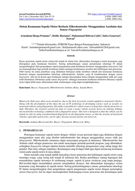 Pdf Sistem Keamanan Sepeda Motor Berbasis Mikrokontroler Menggunakan Aarduino Dan Sensor