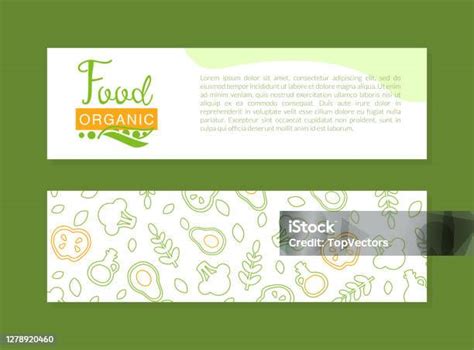 유기농 식품 배너 템플릿 채식 농장 신선한 제품 전단지 인증서 초대 카드 벡터 일러스트레이션 0명에 대한 스톡 벡터 아트 및 기타 이미지 Istock