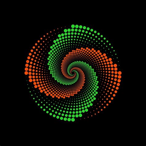 Premium Vector Green And Orange Dotted Spiral Vortex Circle On A Black Background Swirling