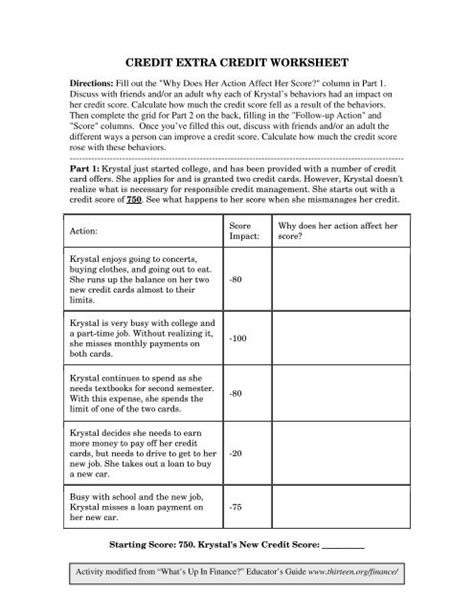 Credit Extra Credit Worksheet
