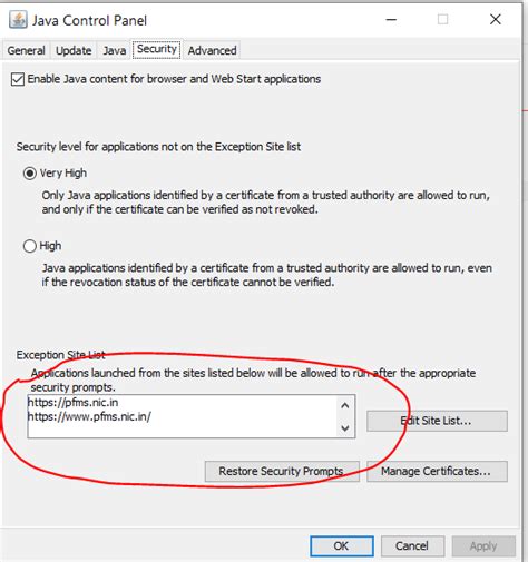 PFMS Error Application Blocked By Java Security