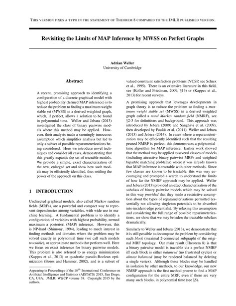 Pdf Revisiting The Limits Of Map Inference By Mwss On Perfect Graphs