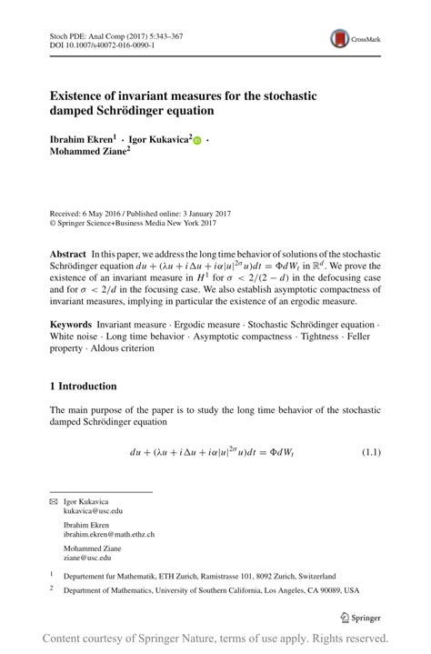 Existence Of Invariant Measures For The Stochastic Damped Schr Odinger Equation Request Pdf