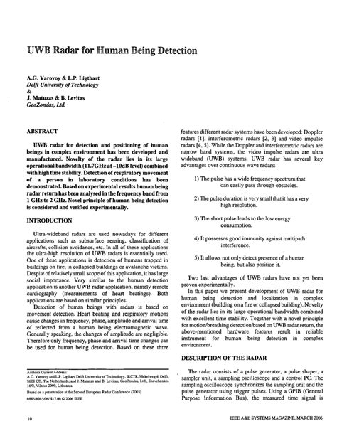 Pdf Uwb Radar For Human Being Detection [same As Uwb Radar For Human Being Detection Ibid