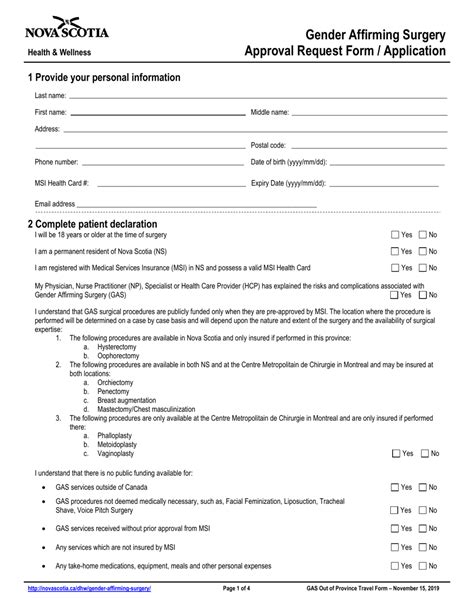 Nova Scotia Canada Gender Affirming Surgery Approval Request Form Application Fill Out Sign