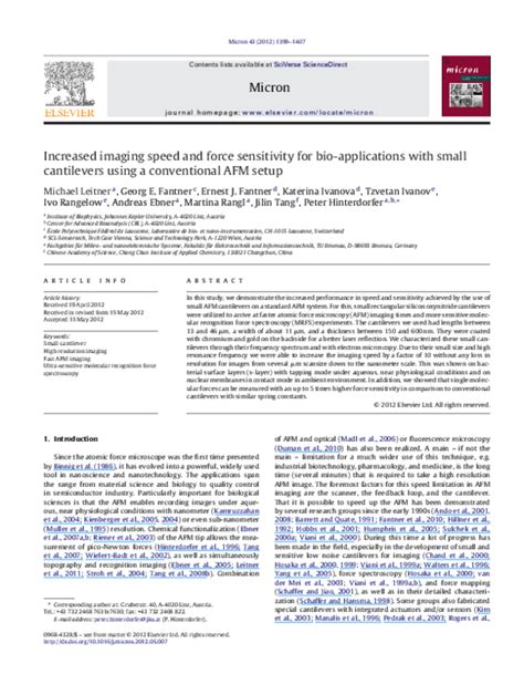 Pdf Increased Imaging Speed And Force Sensitivity For Bio Applications With Small Cantilevers