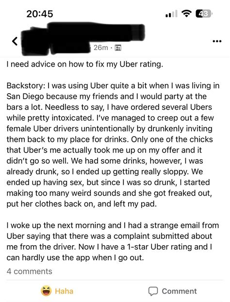 Make Strange Noises During Sex Receive 1 Star Uber Passenger Rating R Sadcringe
