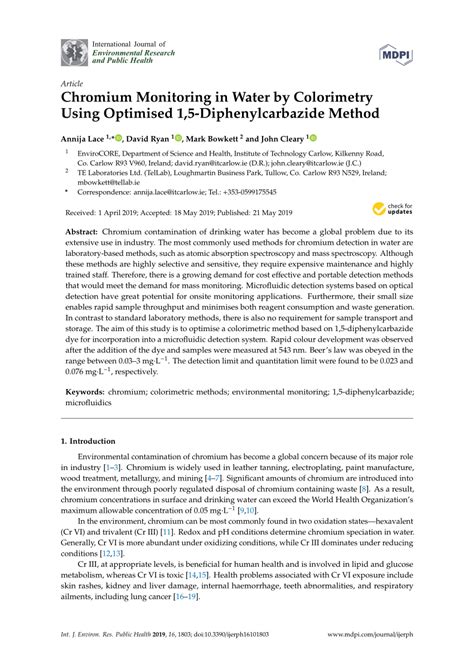 Pdf Chromium Monitoring In Water By Colorimetry Using Optimised 15 Diphenylcarbazide Method