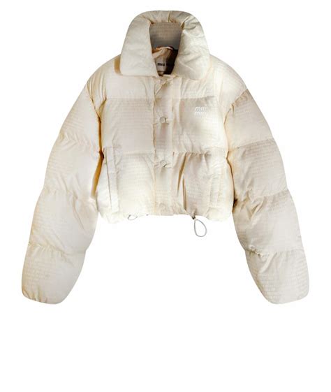 Miu Miu Бежевый полиэстеровый пуховик для женщин купить в интернет магазине с доставкой