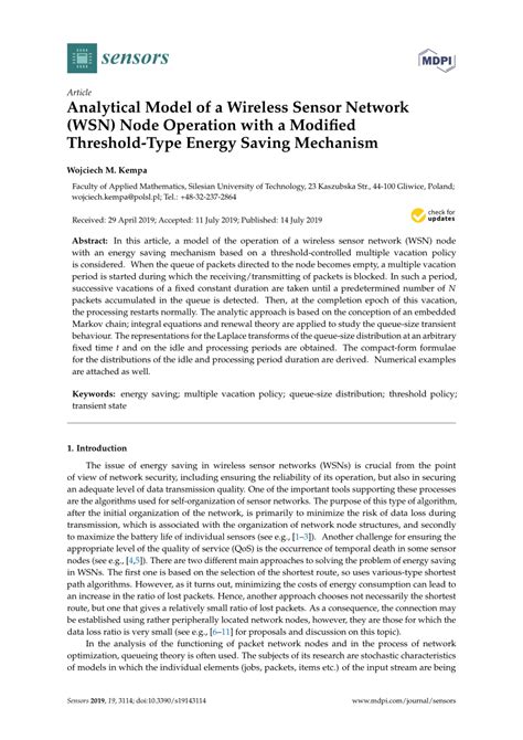 Pdf Analytical Model Of A Wireless Sensor Network Wsn Node Operation With A Modified