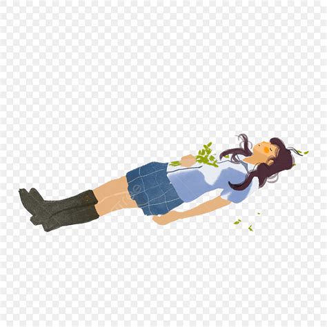 잔디에 누워 여성 학생 캐릭터의 일러스트 레이션 손으로 그린 귀여운 여자 학생 PNG 일러스트 및 이미지 에 대한 무료 다운로드 Pngtree