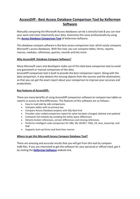 Access Database Comparison Tool By Kellerman Software