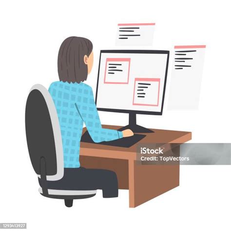 컴퓨터 벡터 일러스트레이션에서 서버 측 프레임워크코딩에 종사하는 소프트웨어 개발자 또는 프로그래머로서의 여성 건설 프레임에 대한 스톡 벡터 아트 및 기타 이미지 Istock