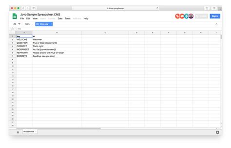 Google Sheets Spreadsheet For Google Sheets Cms Integration Jovo Docs Db Excel