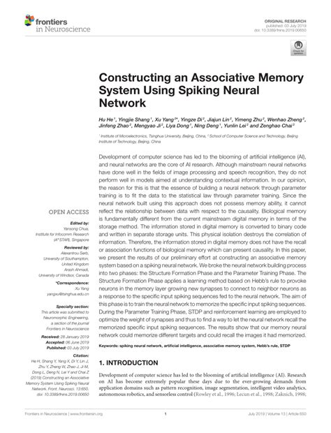 Pdf Constructing An Associative Memory System Using Spiking Neural Network