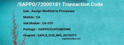 Sappo 72000181 Sap Tcode For Assign Worklist To Processes
