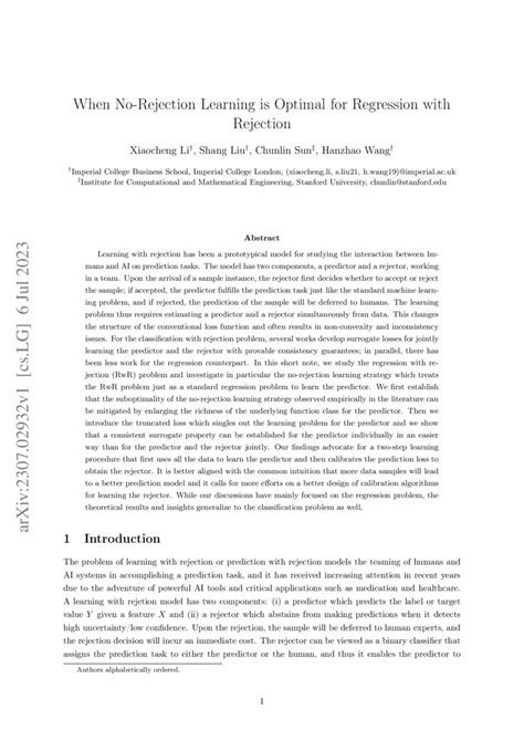 When No Rejection Learning Is Optimal For Regression With Rejection Deepai