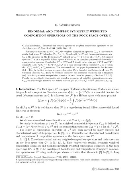 Pdf Binormal And Complex Symmetric Weighted Composition Operators On The Fock Space Over