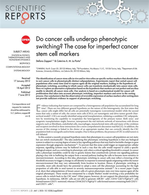 Solution Do Cancer Cells Undergo Phenotypic Switching The Case For Imperfect Cancer Stem Cell