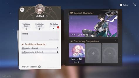 Profile Honkai Star Rail Interface In Game