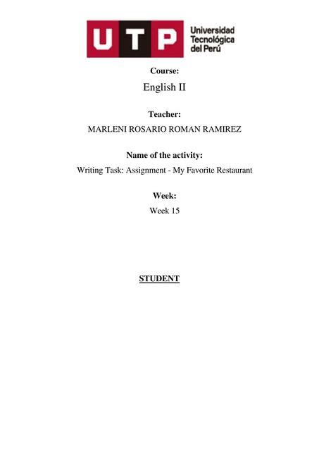 Writing Task Assignment My Favorite Restaurant Wee Ademar Udocz