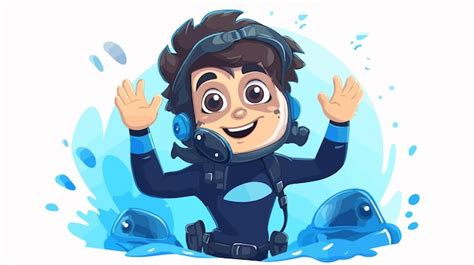 스쿠버 다이버 소년 의 만화 프리미엄 Ai 생성 벡터