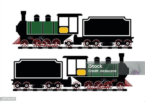 흰색 배경에 고립 된 철도 트랙에 빈티지 증기 엔진 기관차 기차 트럭 벡터 일러스트 레이 션 평면 디자인 교통 개념입니다 강철에 대한 스톡 벡터 아트 및 기타 이미지