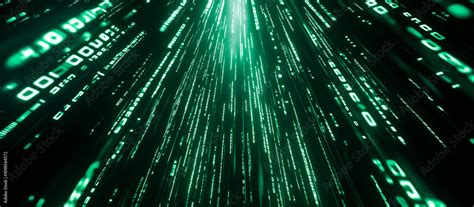 A Captivating Vertical Stream Of Glowing Green Binary Code 1s And 0s