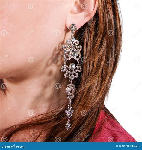 Woman Wearing Beautiful Luxury Earring Stock Image Image Of Girl