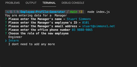 github pilot67 employee profile generator using node to generate basic contact cards for