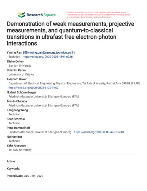 Pdf Demonstration Of Weak Measurements Projective Measurements And Quantum To Classical