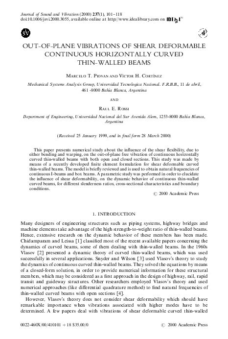 Pdf Out Of Plane Vibrations Of Shear Deformable Continuous Horizontally Curved Thin Walled Beams