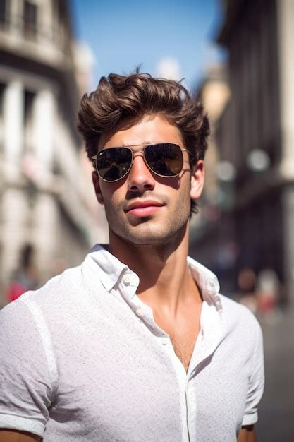 Premium Photo Portrait Of A Handsome Young Man Wearing Sunglasses In The City Created With
