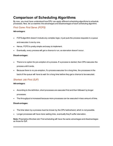 Comparison Of Scheduling Algorithms Docx Computing Technology And Computing